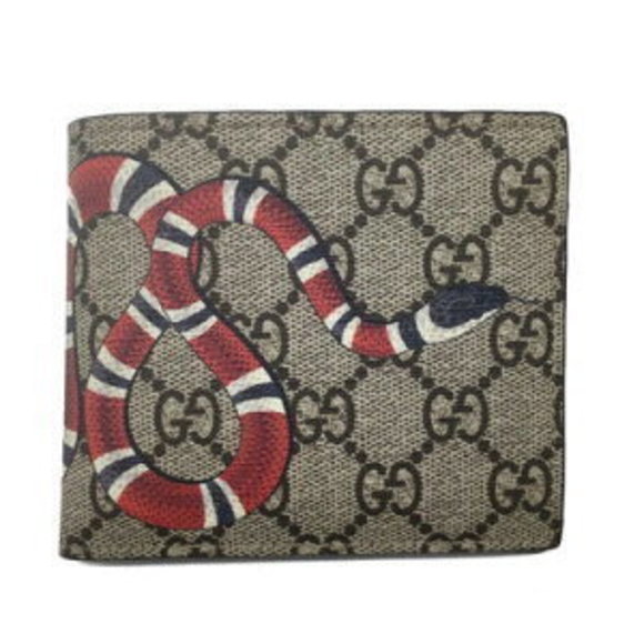 Gucci | Bags | Gucci Snake Bifold Wallet Gg Supreme Leather Beige Black ...
